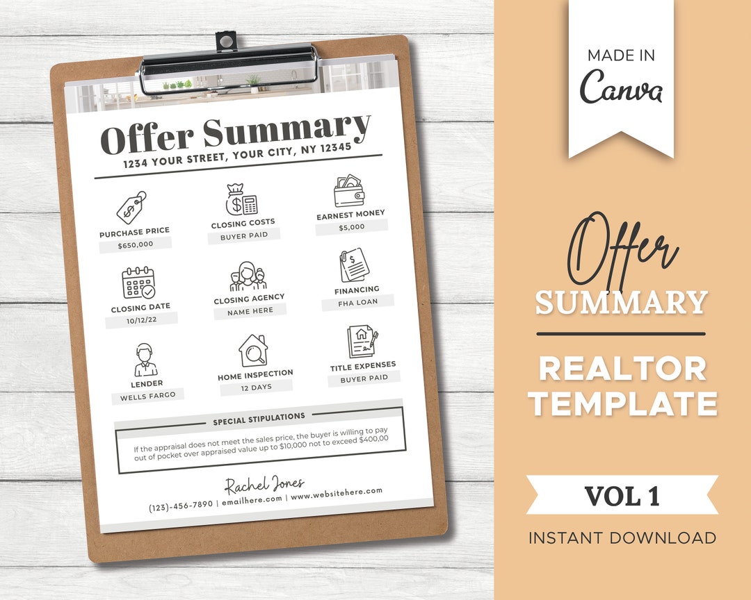 Real Estate Offer Summary Cover Sheet | Real Estate Marketing | Real ...