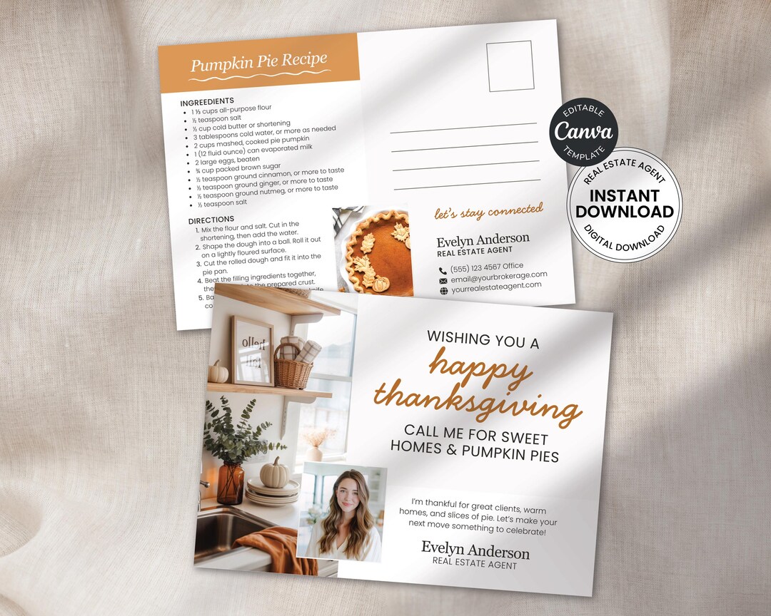Real Estate Thanksgiving Pumpkin Pie Postcard: Fall Real Estate ...