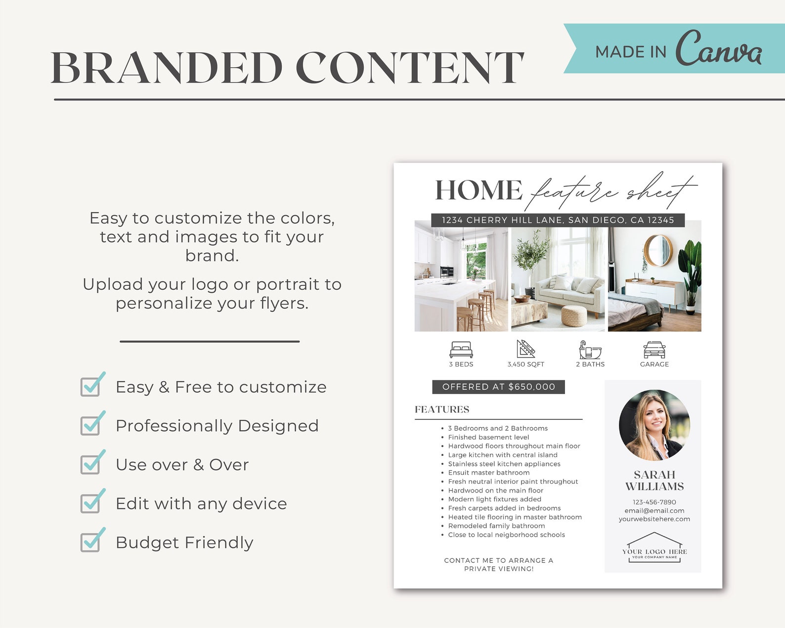 Real Estate Home Feature Sheet Realtor Flyer Template Real Estate ...