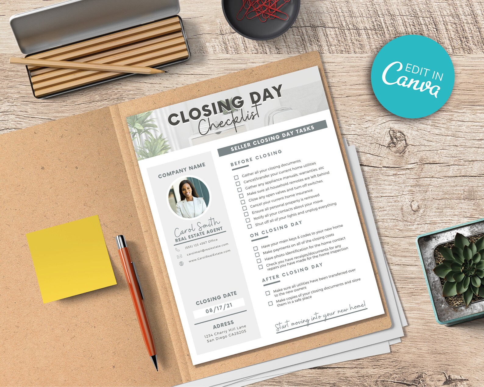 Real Estate Closing Day Checklist Real Estate Marketing - Etsy