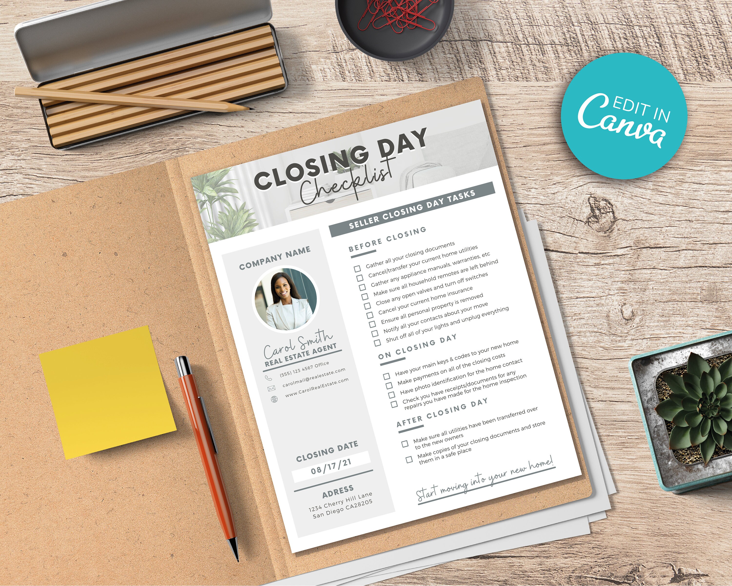 Real Estate Closing Day Checklist Real Estate Marketing - Etsy