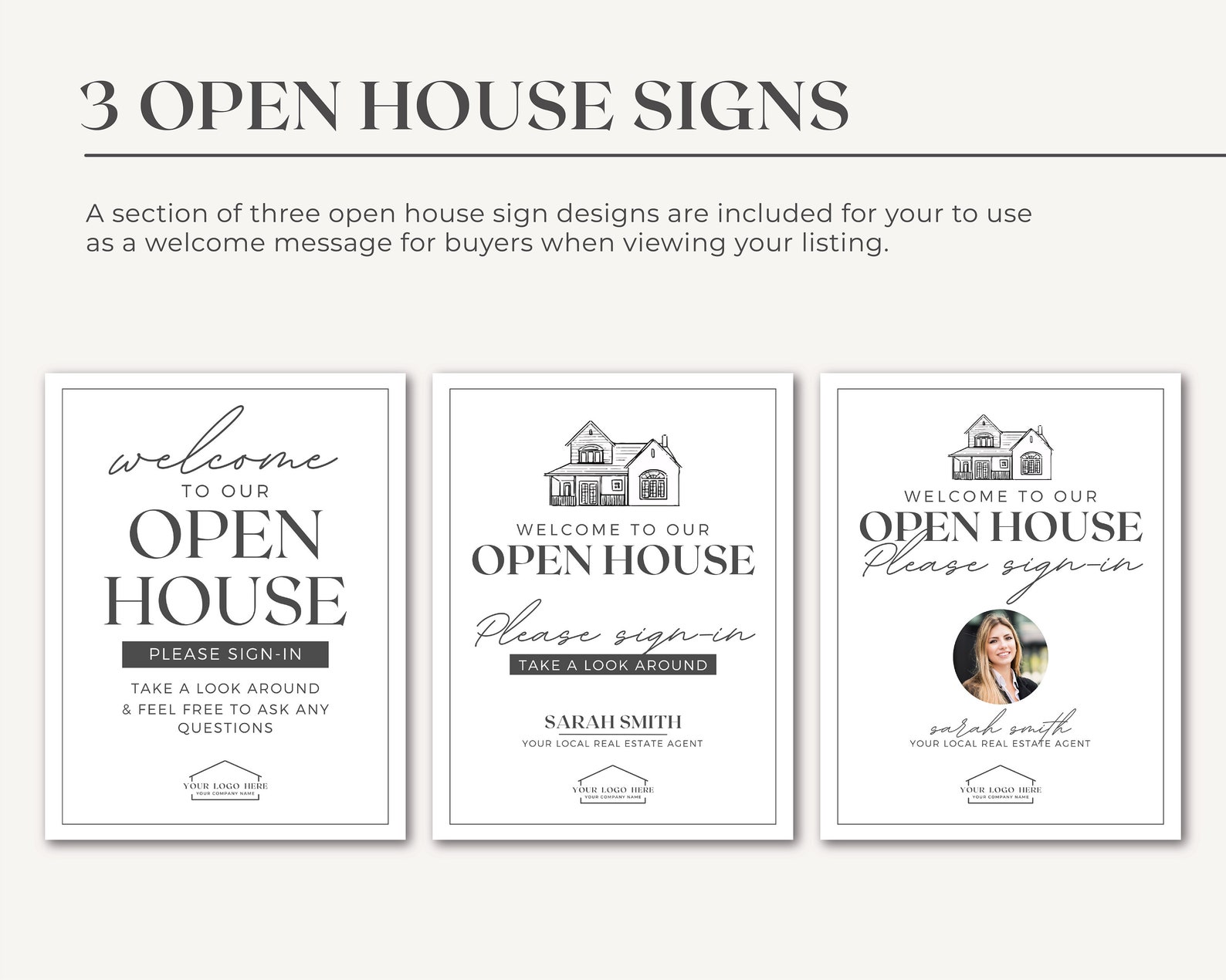 Open House Sign-in Sheet & Welcome Sign | Real Estate Marketing ...
