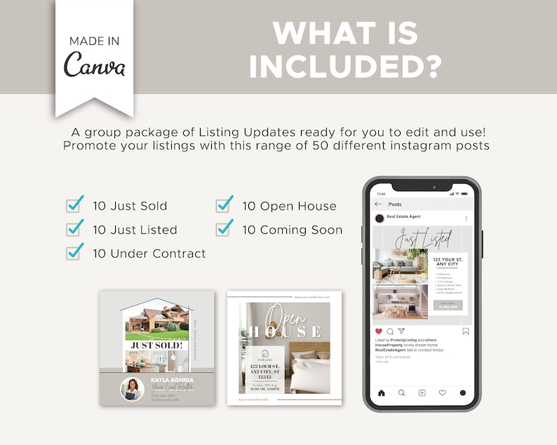 50 Listing Updates Instagram Posts Real Estate Social Media - Etsy
