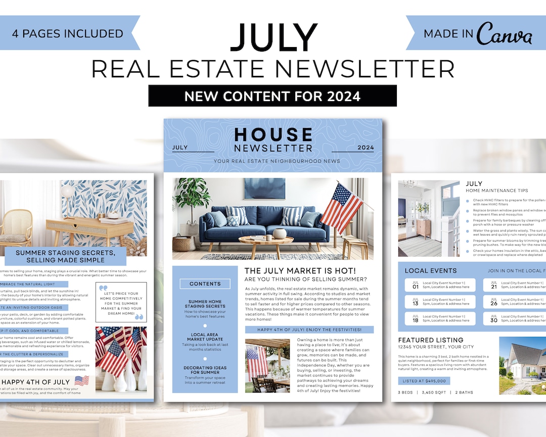 Real Estate July Newsletter | Real Estate Marketing | Realtor Template ...