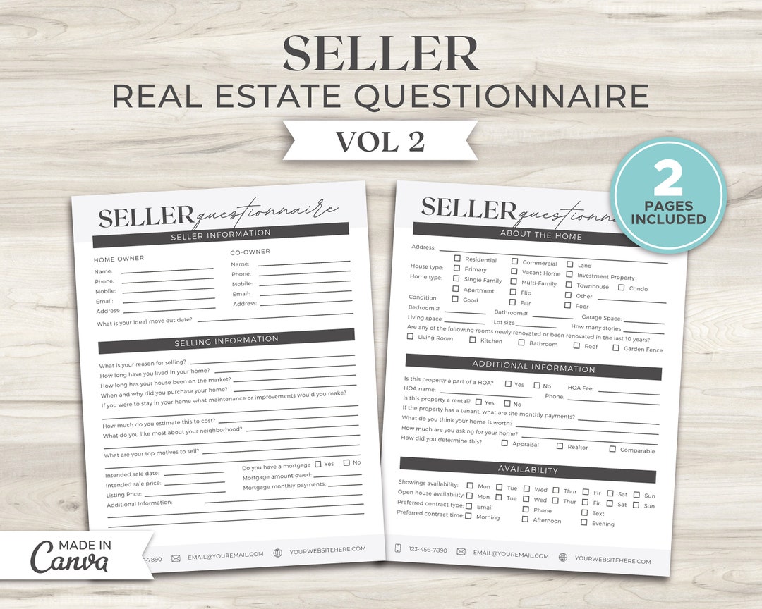 Seller Questionnaire | Seller Intake Form | Home Seller Questionnaire ...