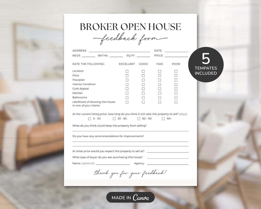 Broker Open Feedback Form | Real Estate Agent Open House Feedback Form ...