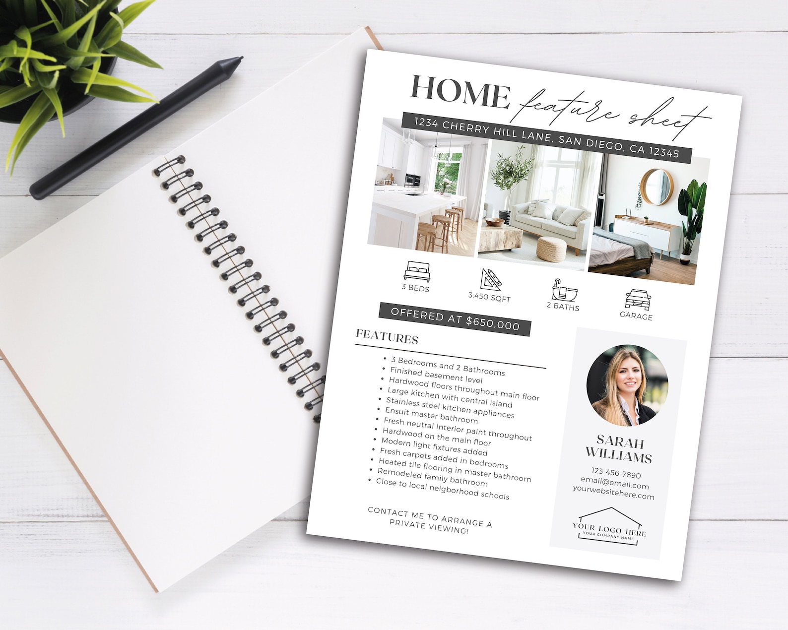 Real Estate Home Feature Sheet Realtor Flyer Template Real Estate ...