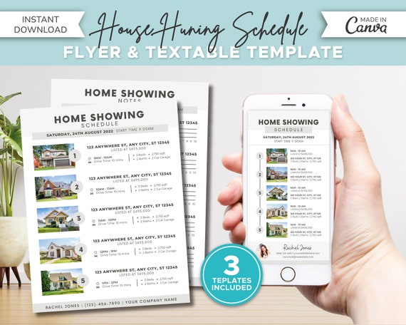 Textable House Hunting Schedule & Flyer Real Estate - Etsy