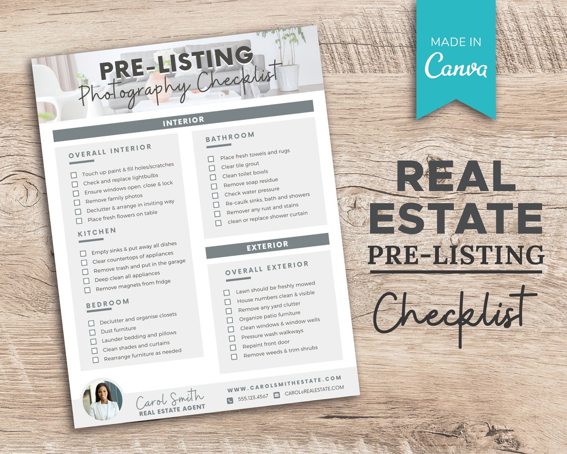 Real Estate Pre-listing Checklist Real Estate Marketing | Etsy