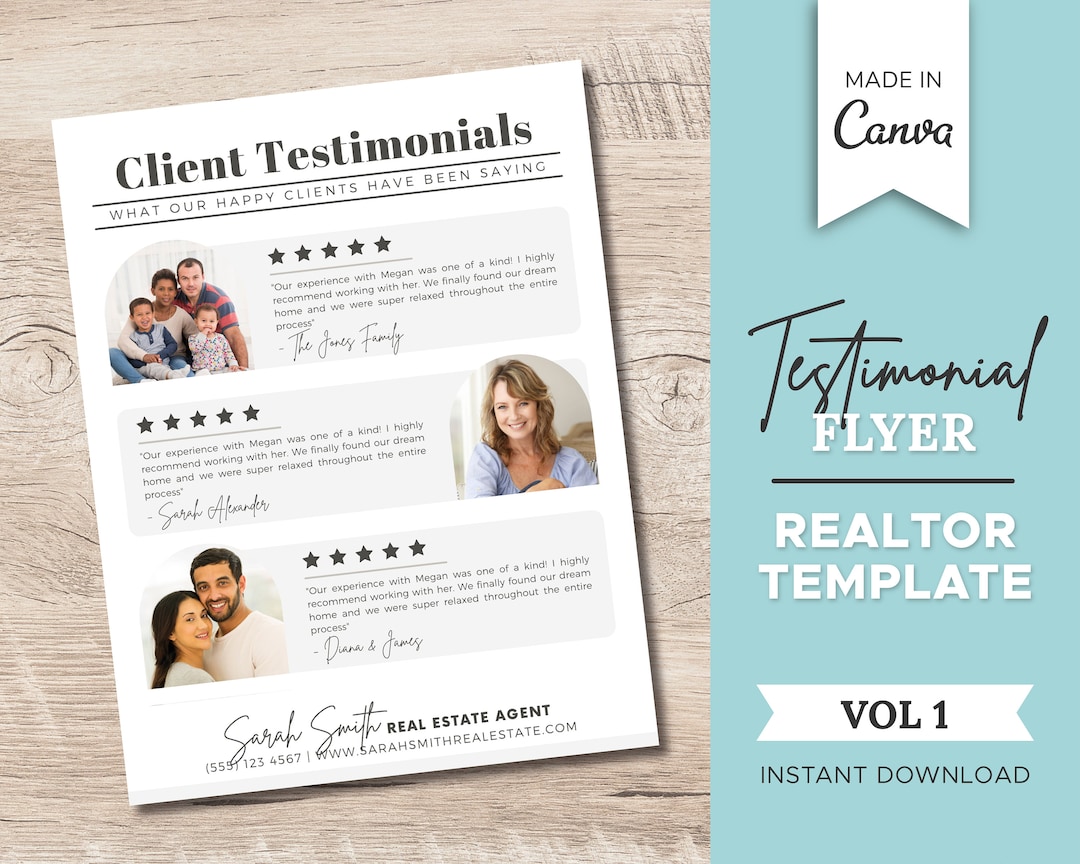 Real Estate Testimonials Flyer | Real Estate Marketing | Realtor Client ...