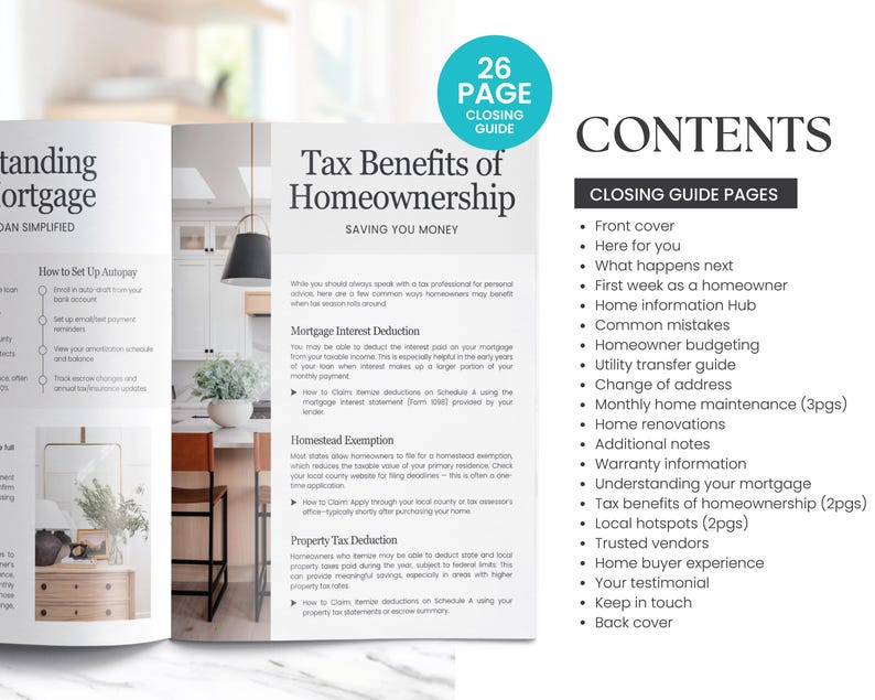 26 Page Closing Day Binder Template | New Homeowner Guide | Closing ...