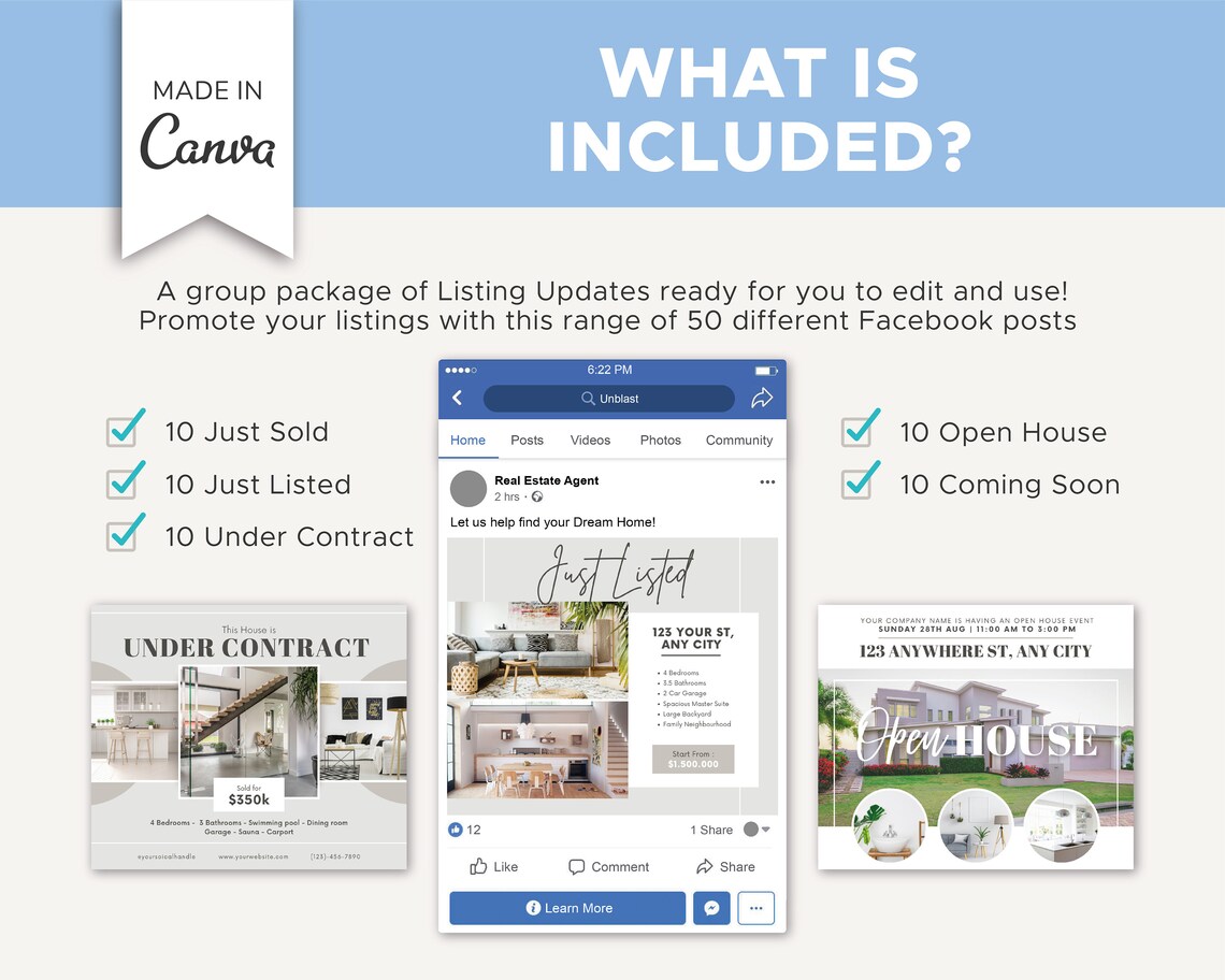 50 Listing Updates Facebook Posts | Real Estate Social Media Templates ...