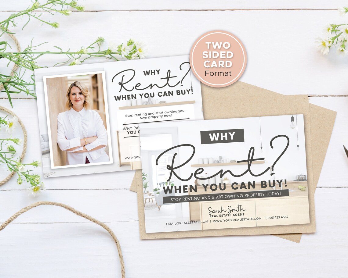 Real Estate Renting Postcard Template Renting Vs Buying - Etsy