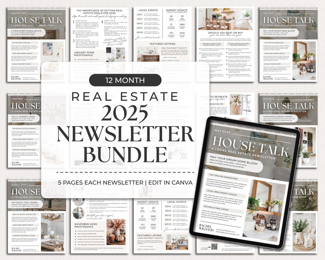 Real Estate Newsletter Bundle Template | Year-long Marketing | 12 Month ...
