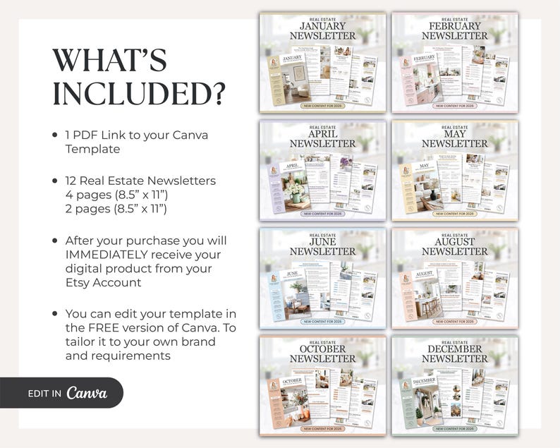 2026 Real Estate Newsletter Template Bundle | Full Year Newsletter ...