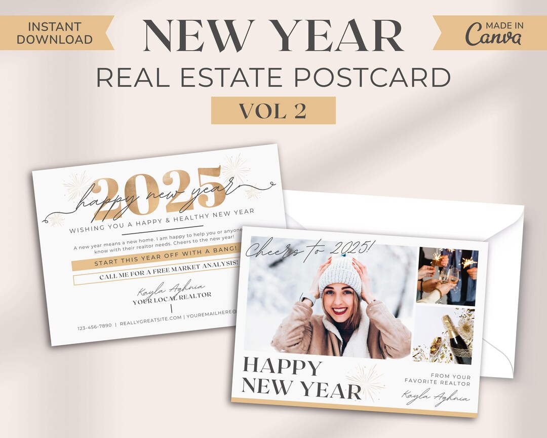 New Year Real Estate Card | Real Estate Marketing | New Year Postcard ...
