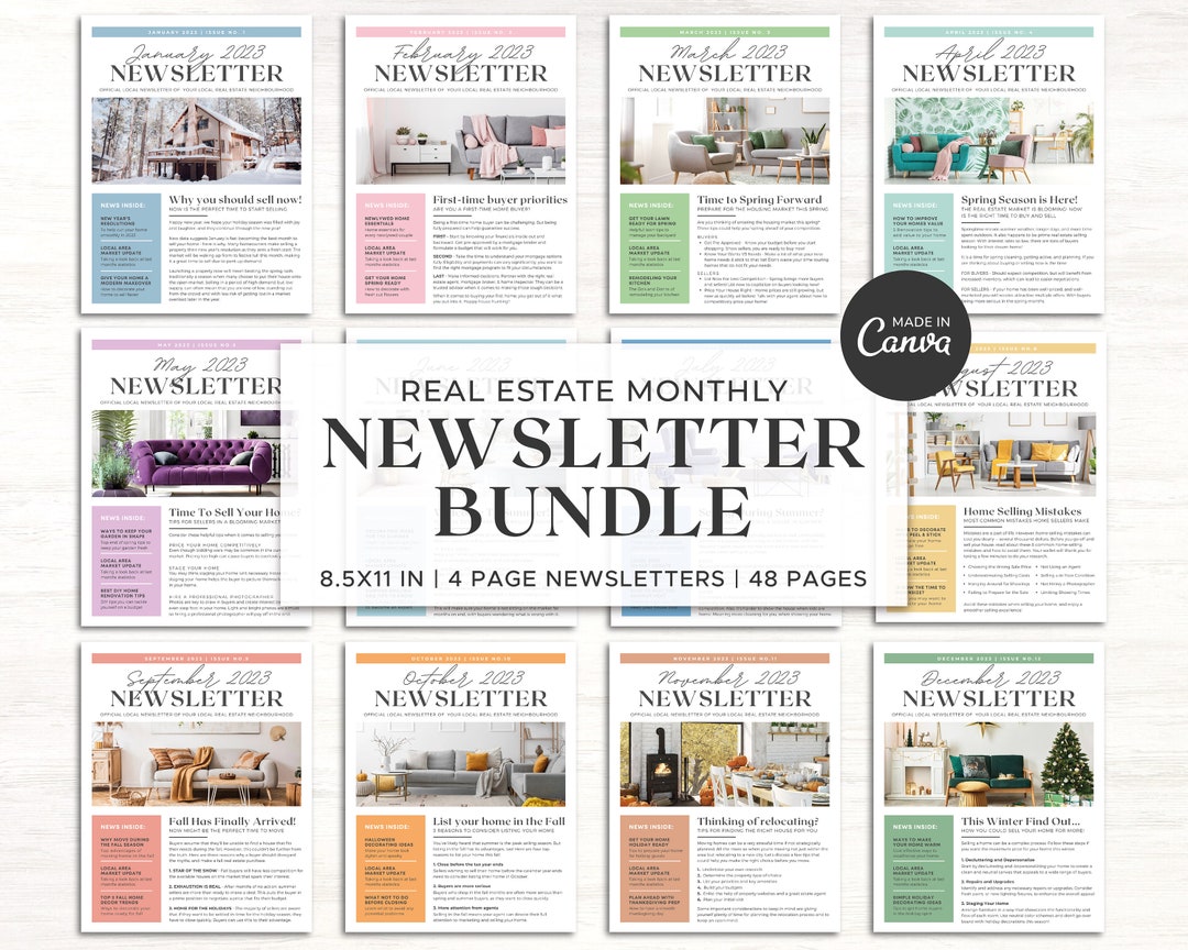 Real Estate Newsletter Template Bundle | Real Estate Marketing | 12 ...