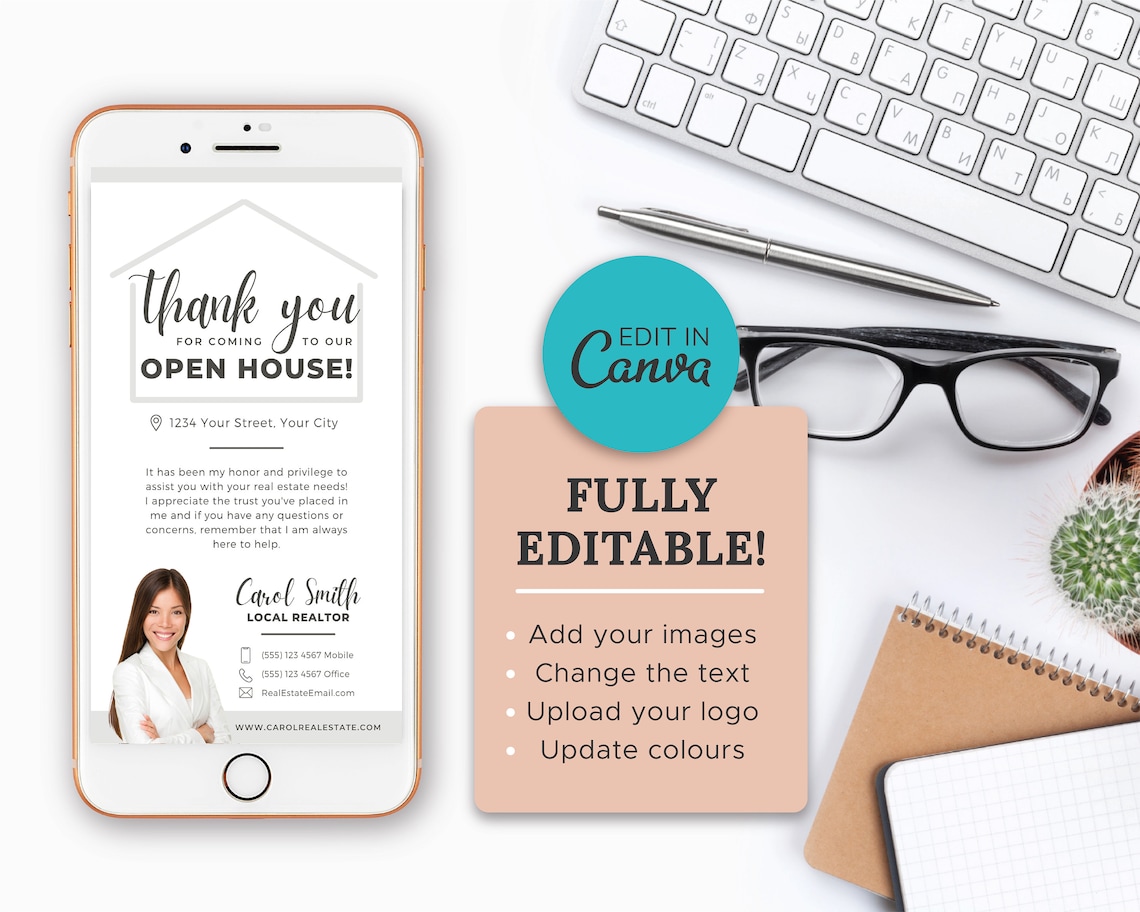 Textable Open House Thank You Card Real Estate Business Card - Etsy