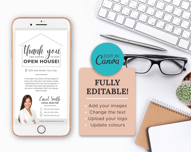 Textable Open House Thank You Card | Real Estate Business Card | Real ...