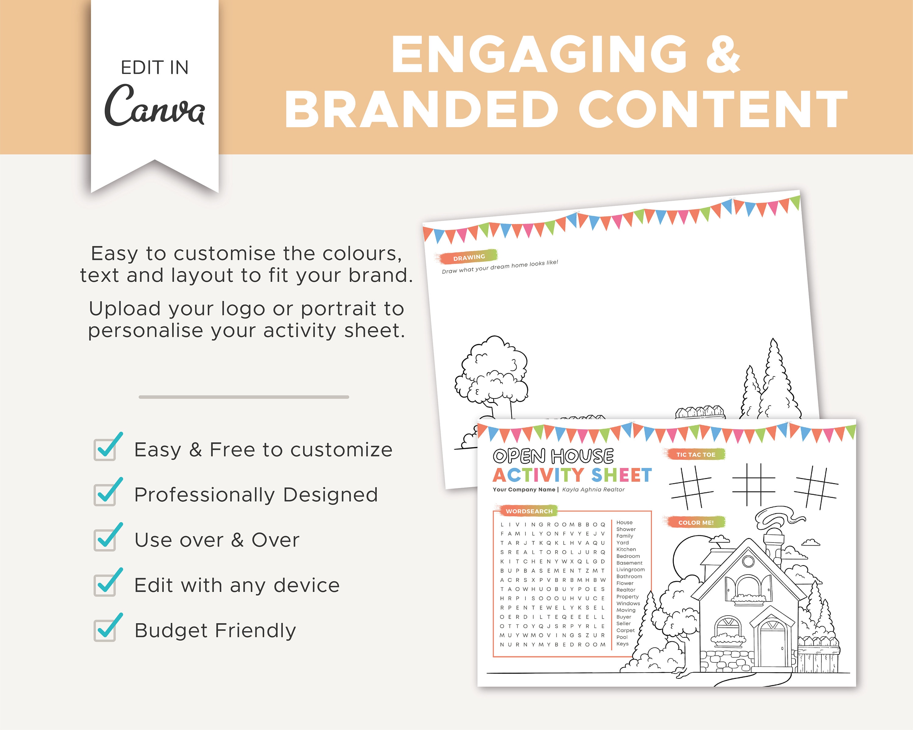 Real Estate Kids Activity Sheet Real Estate Marketing Open | Etsy