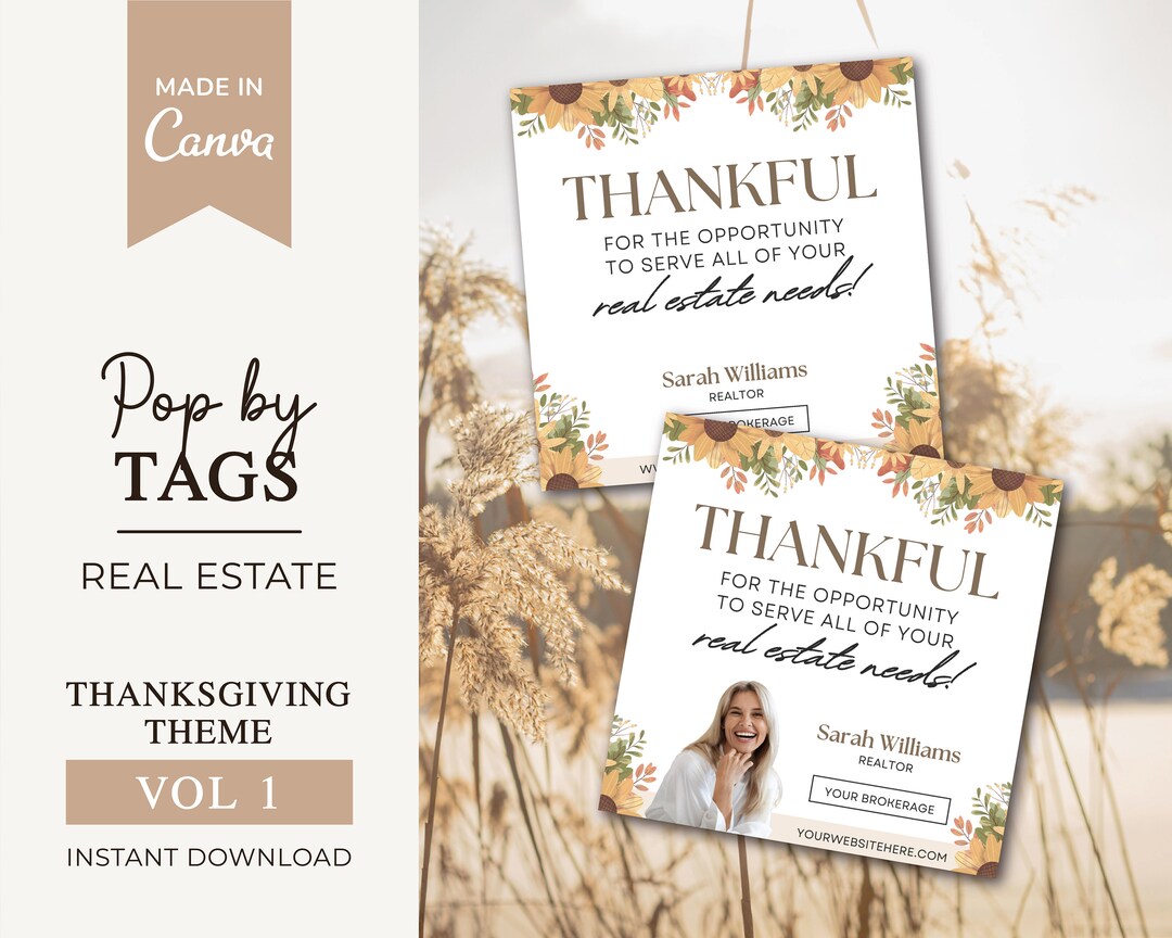 Thanksgiving Realtor Tags | Realtor Thankful Gift Tags | Fall Pop by ...