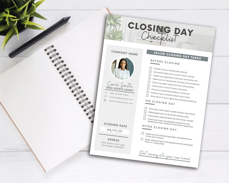 Real Estate Closing Day Checklist Real Estate Marketing - Etsy