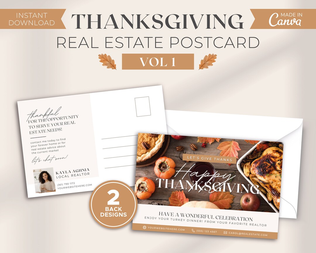 Real Estate Thanksgiving Postcard | Real Estate Farming Card | Real ...