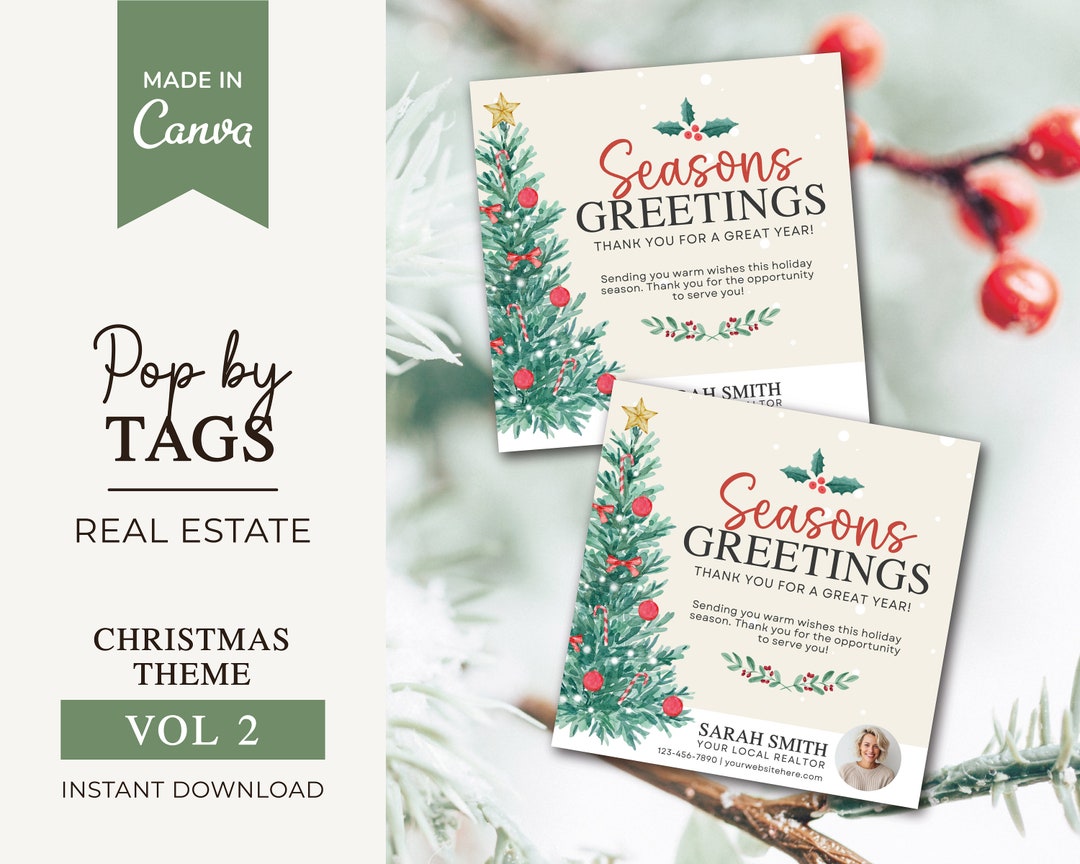 Seasons Greetings Realtor Tags | Wrapping Paper Gift Tags | Holiday Pop ...