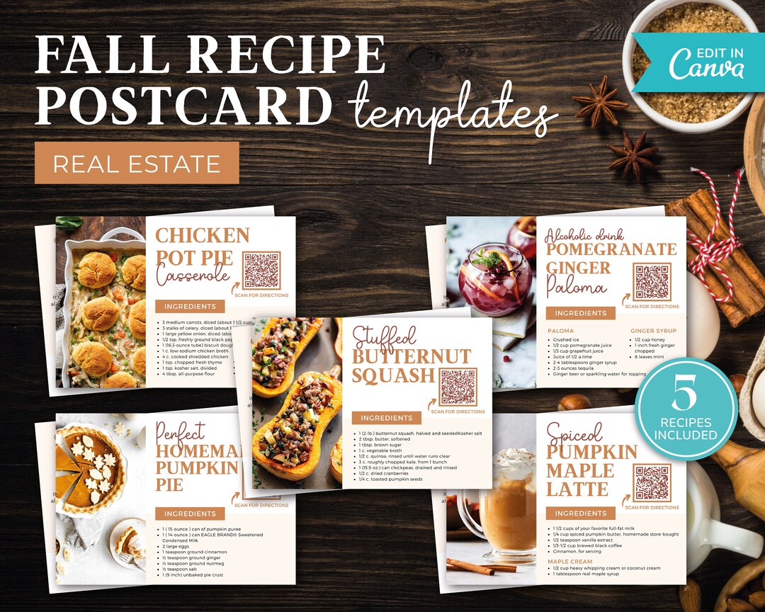 Fall Real Estate Postcard Bundle | Fall Recipe Postcard Template | Real ...