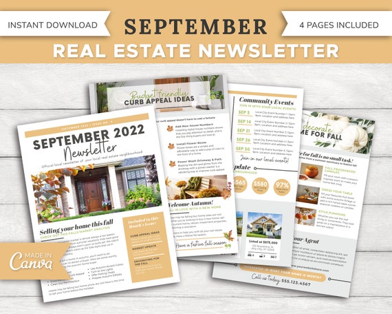 Real Estate September Newsletter Real Estate Marketing - Etsy
