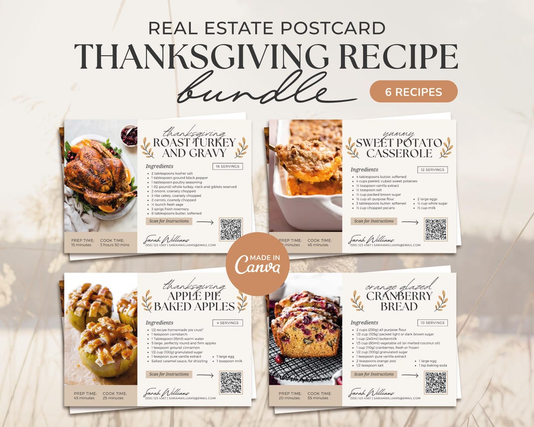 Real Estate Thanksgiving Postcard Bundle | Fall Recipe Postcard ...