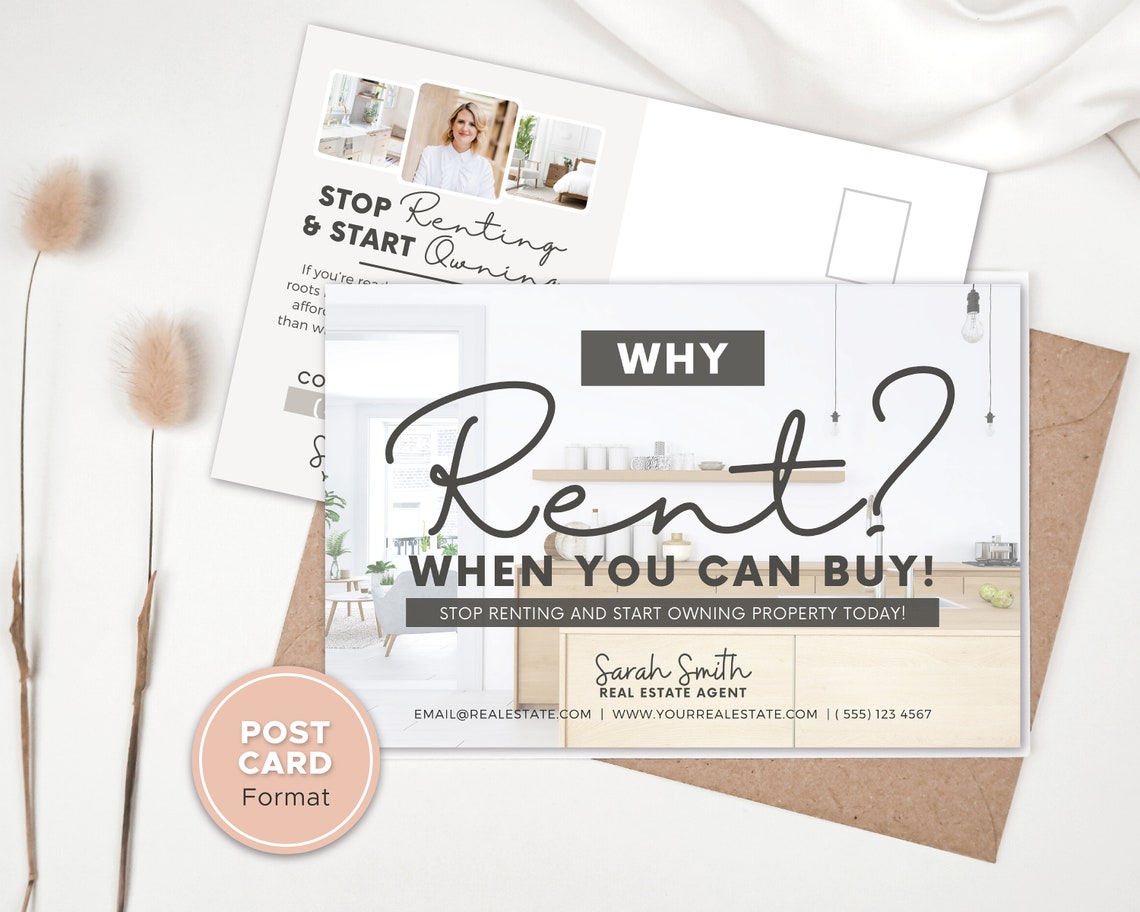 Real Estate Renting Postcard Template Renting Vs Buying - Etsy