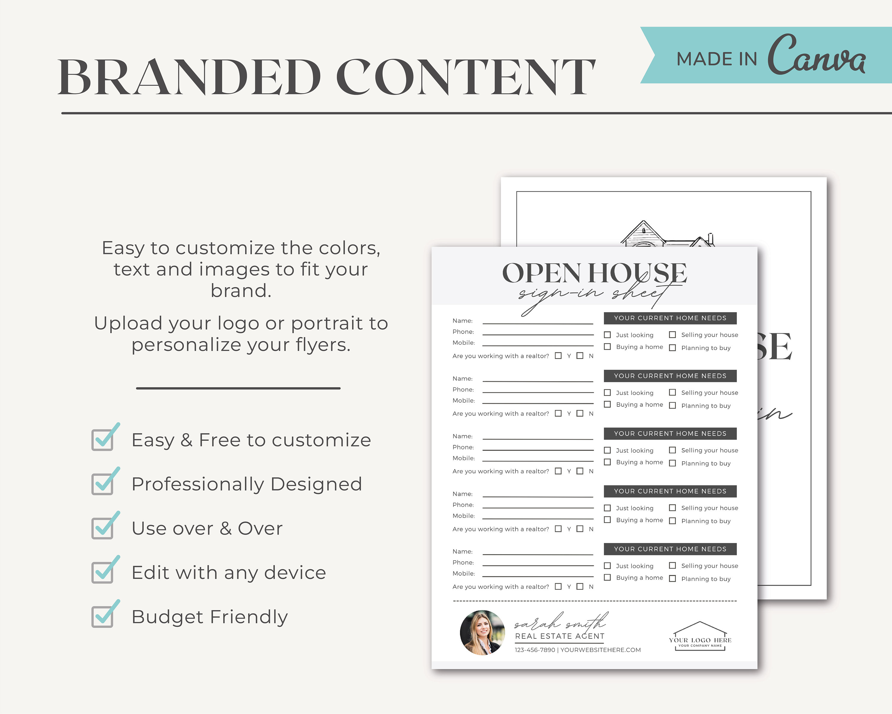 Open House Sign-in Sheet & Welcome Sign | Real Estate Marketing ...