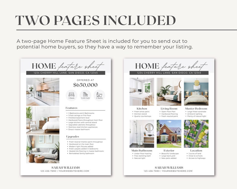 Real Estate Home Feature Sheet Flyer Template Real Estate - Etsy
