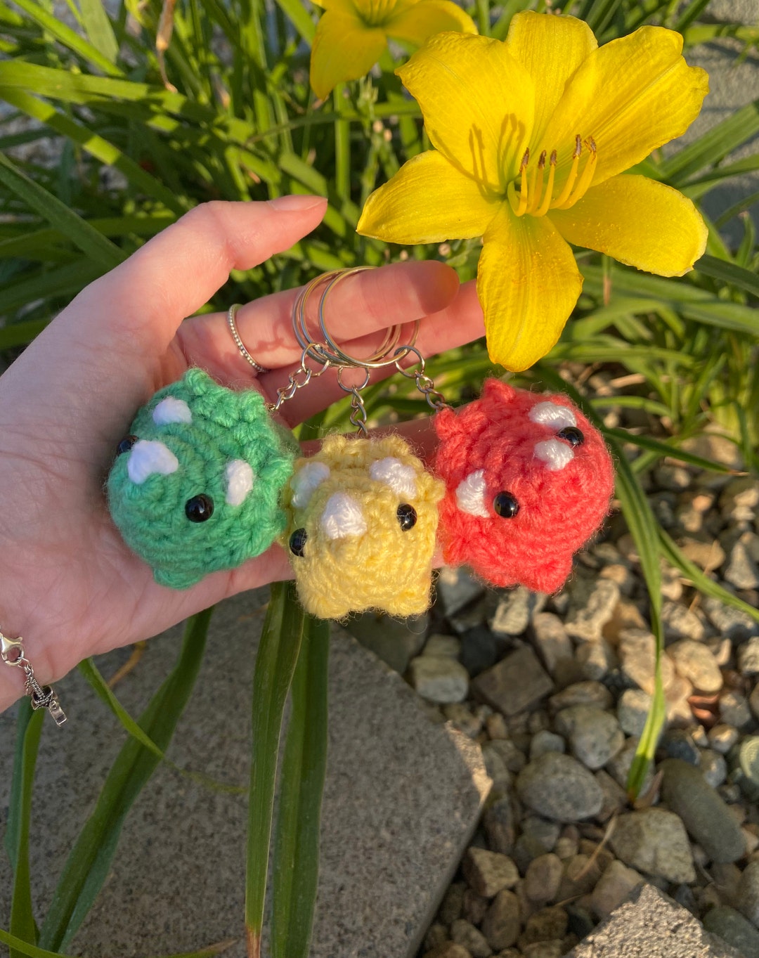 Custom Crochet Triceratops Keychain, Amigurumi Dinosaurs, Made to Order ...