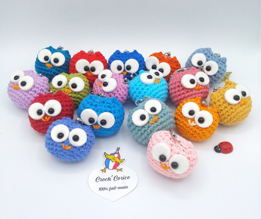 Mini chouette amigurumi réalisée au crochet (option porte clé/carte ...
