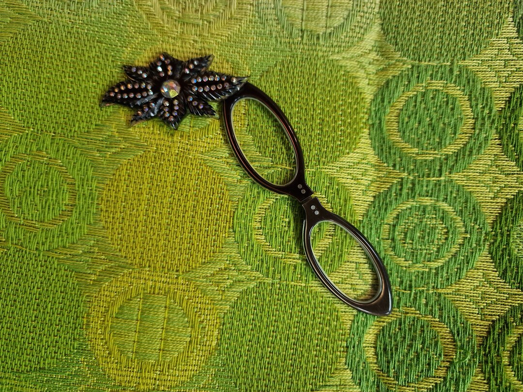 Vintage 1950s Lorgnette With Rhinestone Frame. Folding Reading Glasses ...