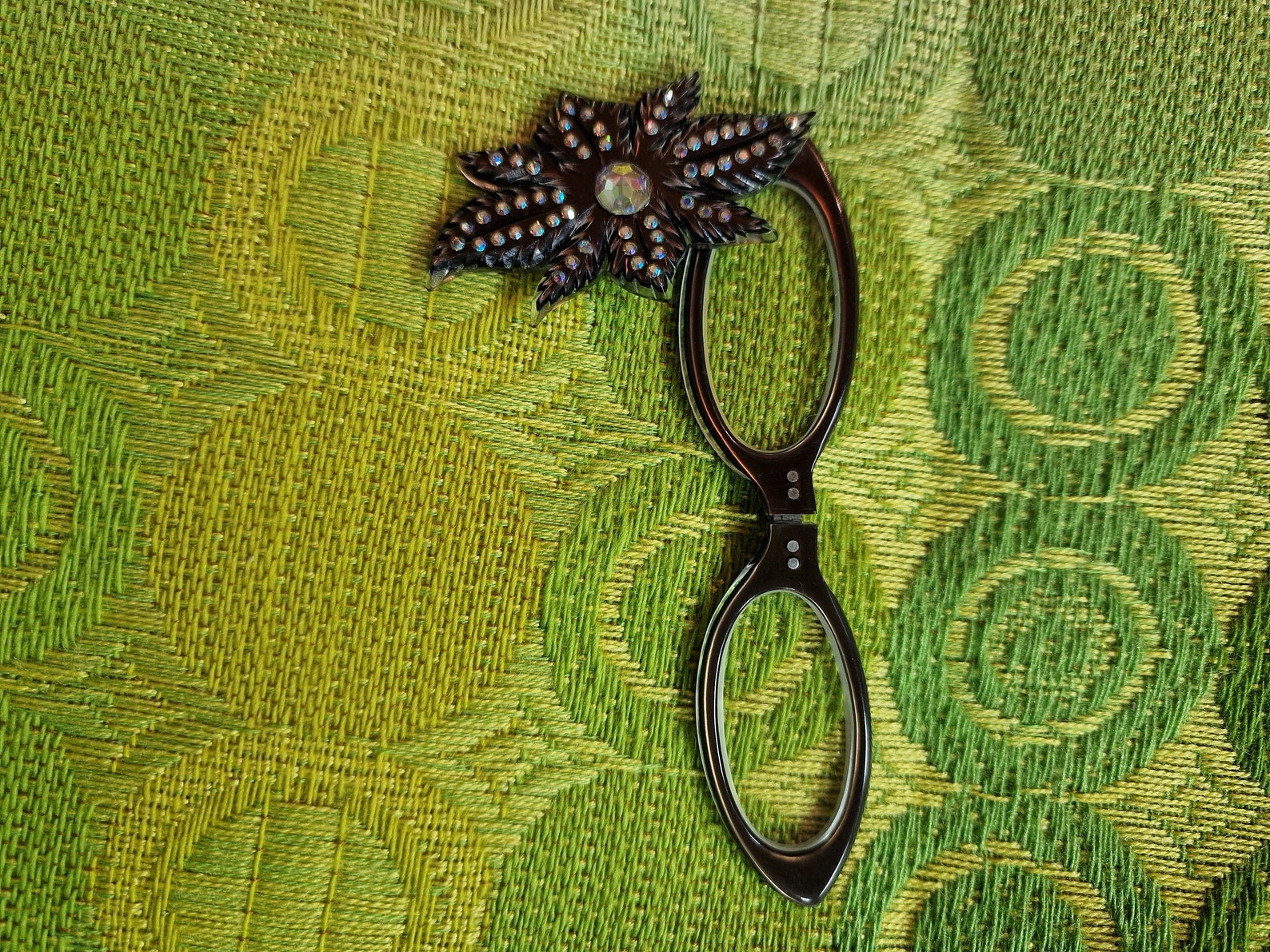 Vintage 1950s Lorgnette With Rhinestone Frame. Folding Reading Glasses ...