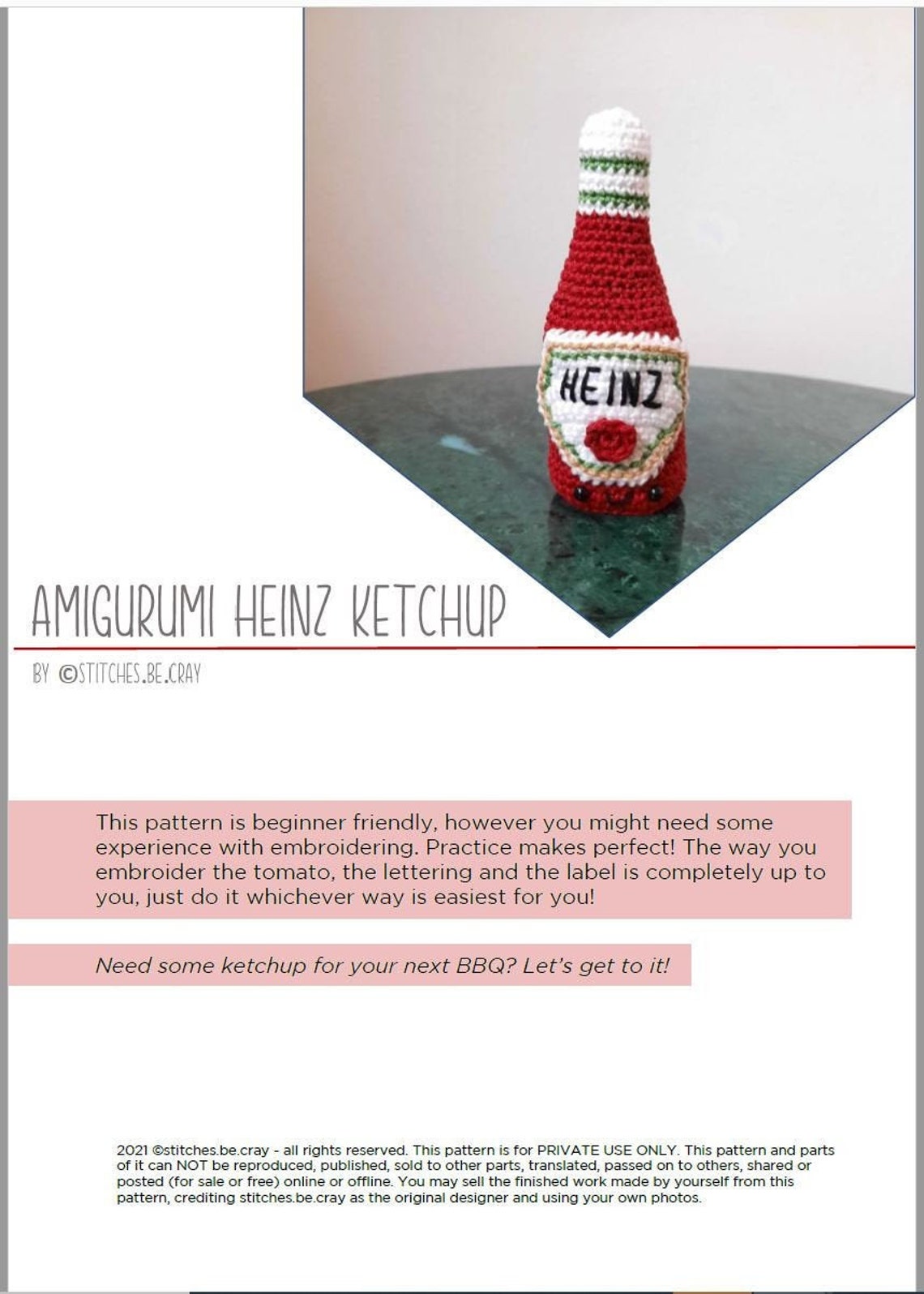 Amigurumi Heinz Ketchup Bottle Crochet Pattern English - Etsy