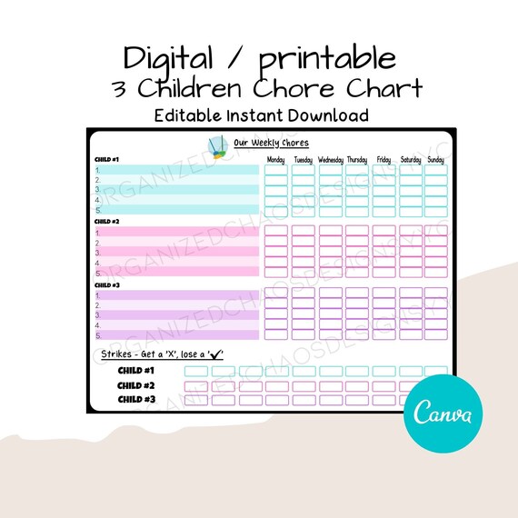 Chore Chart Template For Multiple Kids