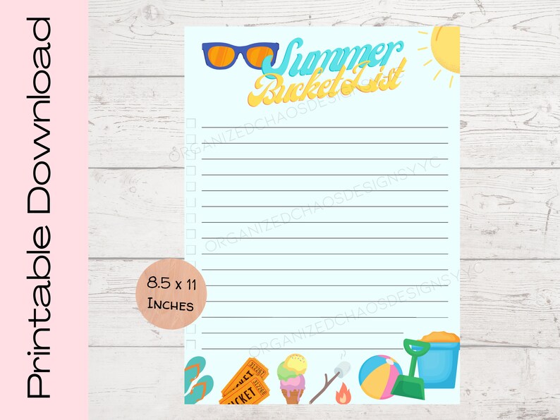 Summer Bucket List Printable Bucket List Coloring Page - Etsy