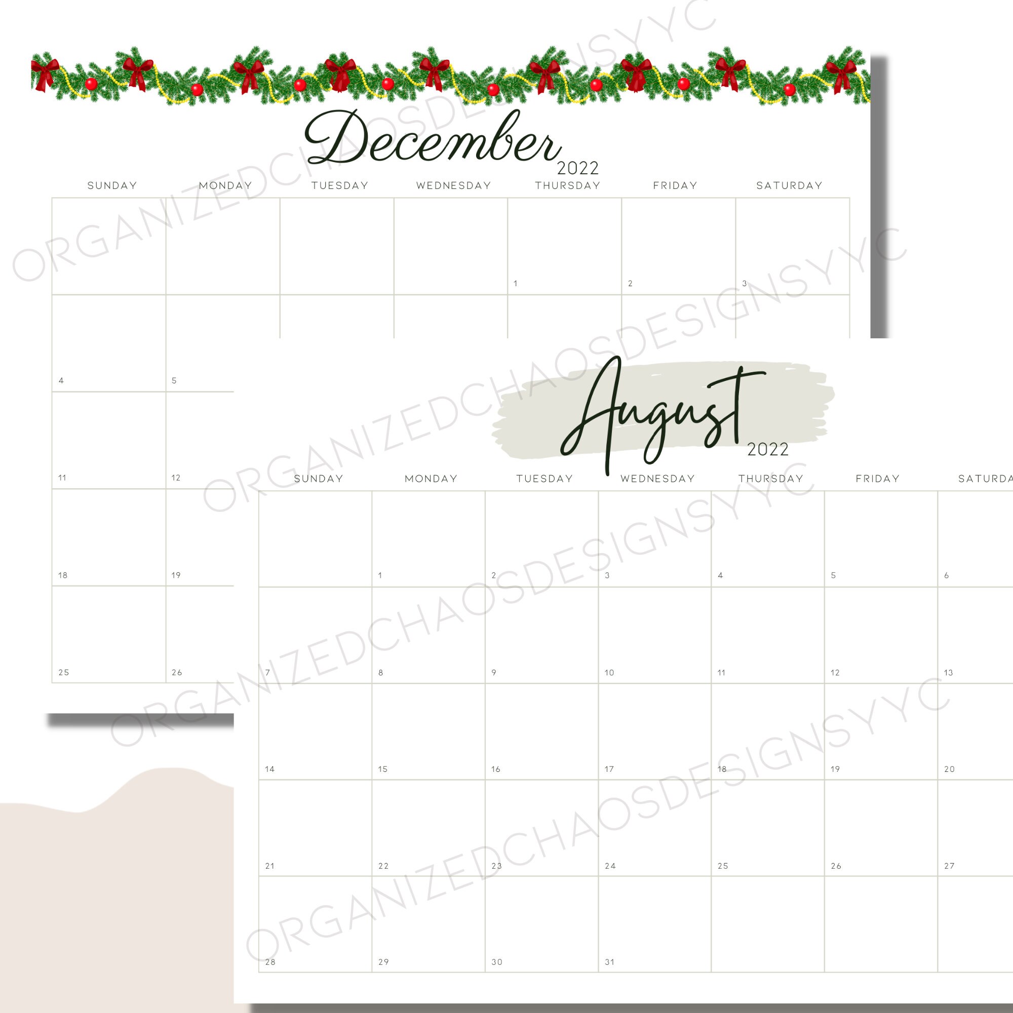 2022 Calendar Blank Calendar Printable 2022 Calendar Monthly Calendar ...