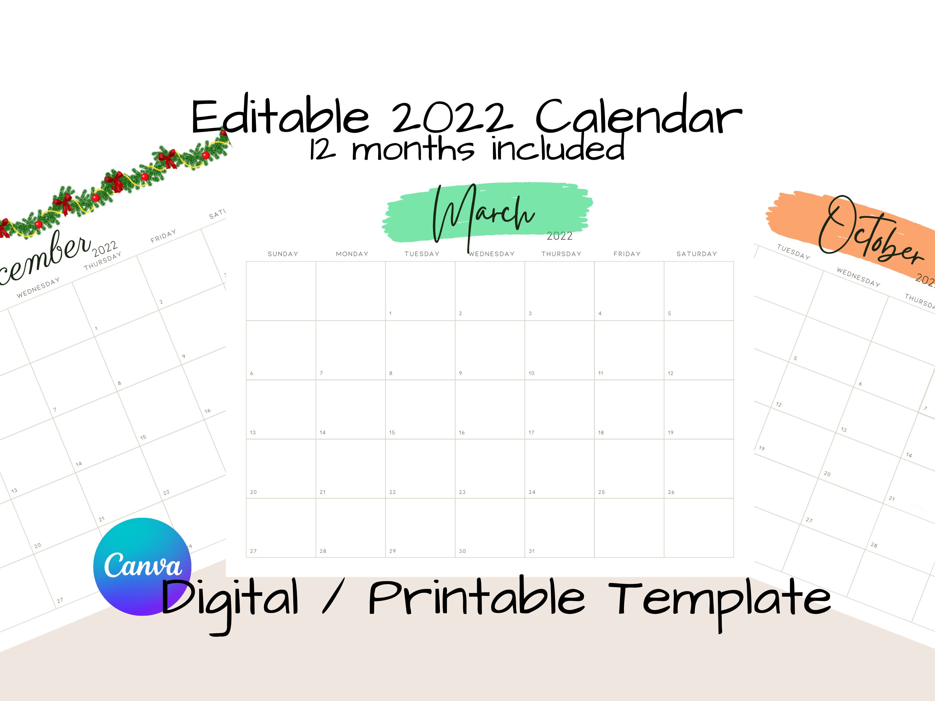 2022 Calendar Blank Calendar Printable 2022 Calendar Monthly Calendar ...