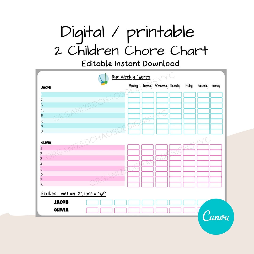 Chore Chart for Kids Kids Chores Kids Chore Chart Responsibility Chart ...