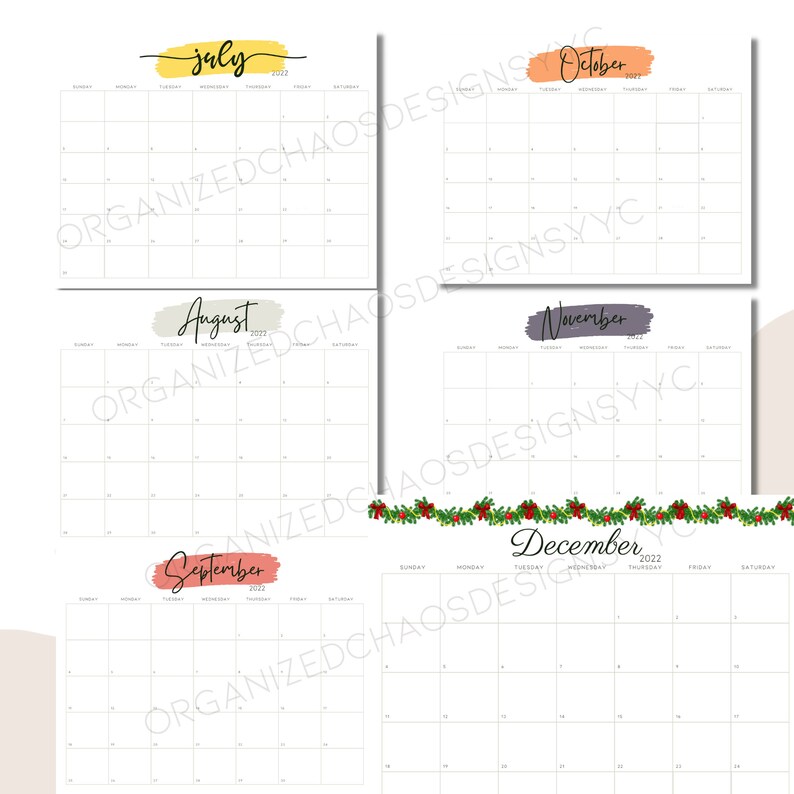 2022 Calendar Blank Calendar Printable 2022 Calendar Monthly Calendar ...