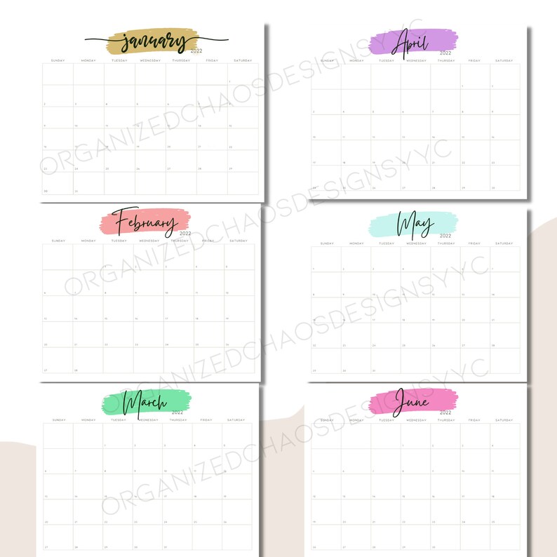 2022 Calendar Blank Calendar Printable 2022 Calendar Monthly Calendar ...