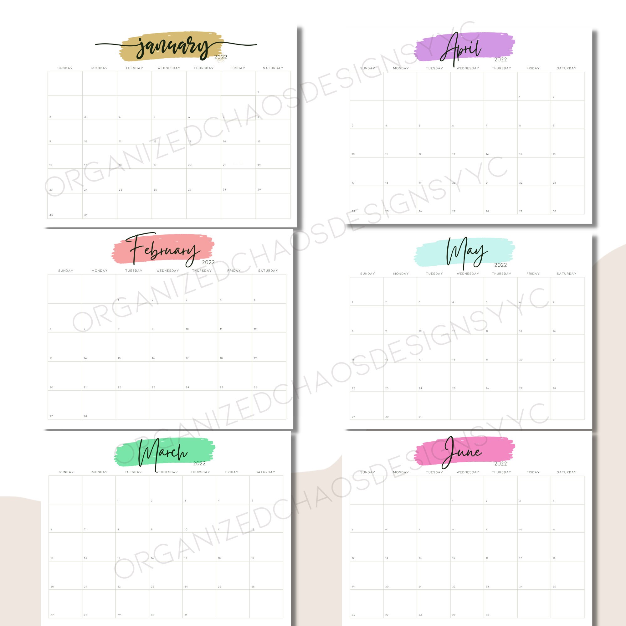 2022 Calendar Blank Calendar Printable 2022 Calendar Monthly Calendar ...