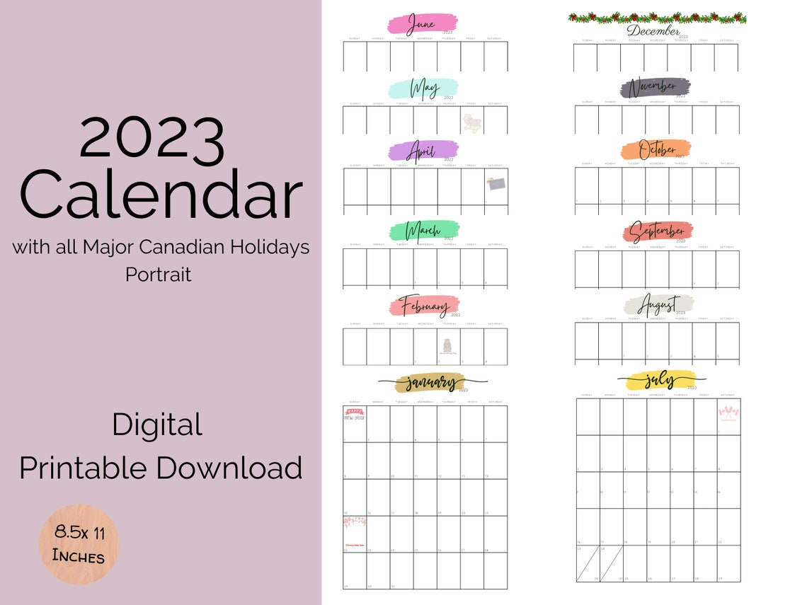 2023 Calendar With Canadian Holidays Canada Calendar Printable 2023 ...