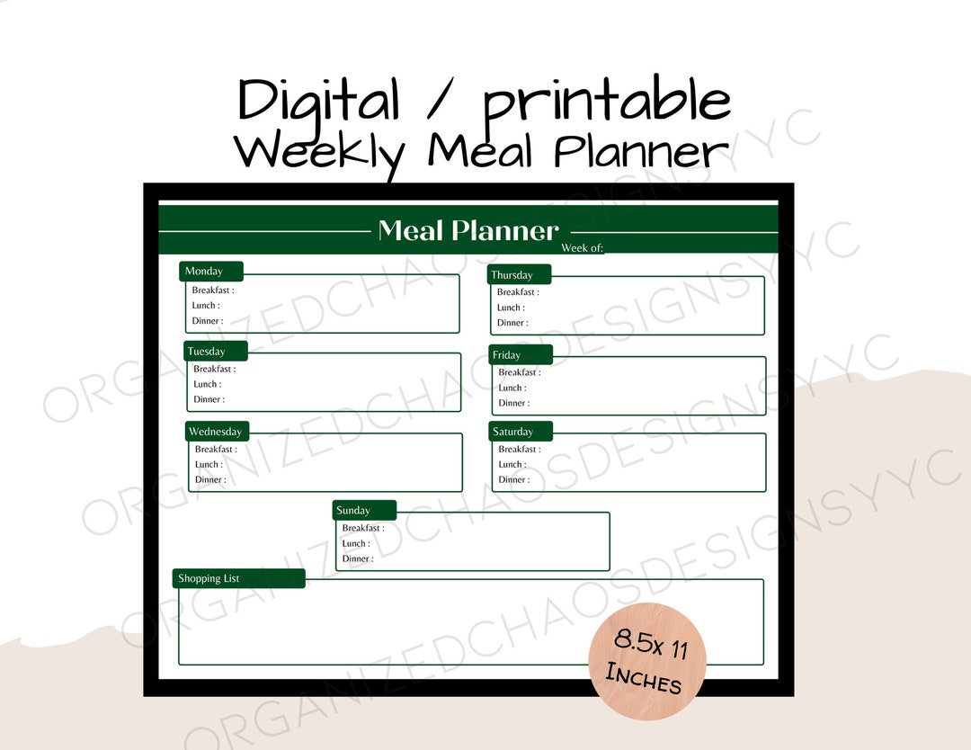 Weekly Meal Planner & Grocery List Printable PDF Meal Prep Menu Planner ...