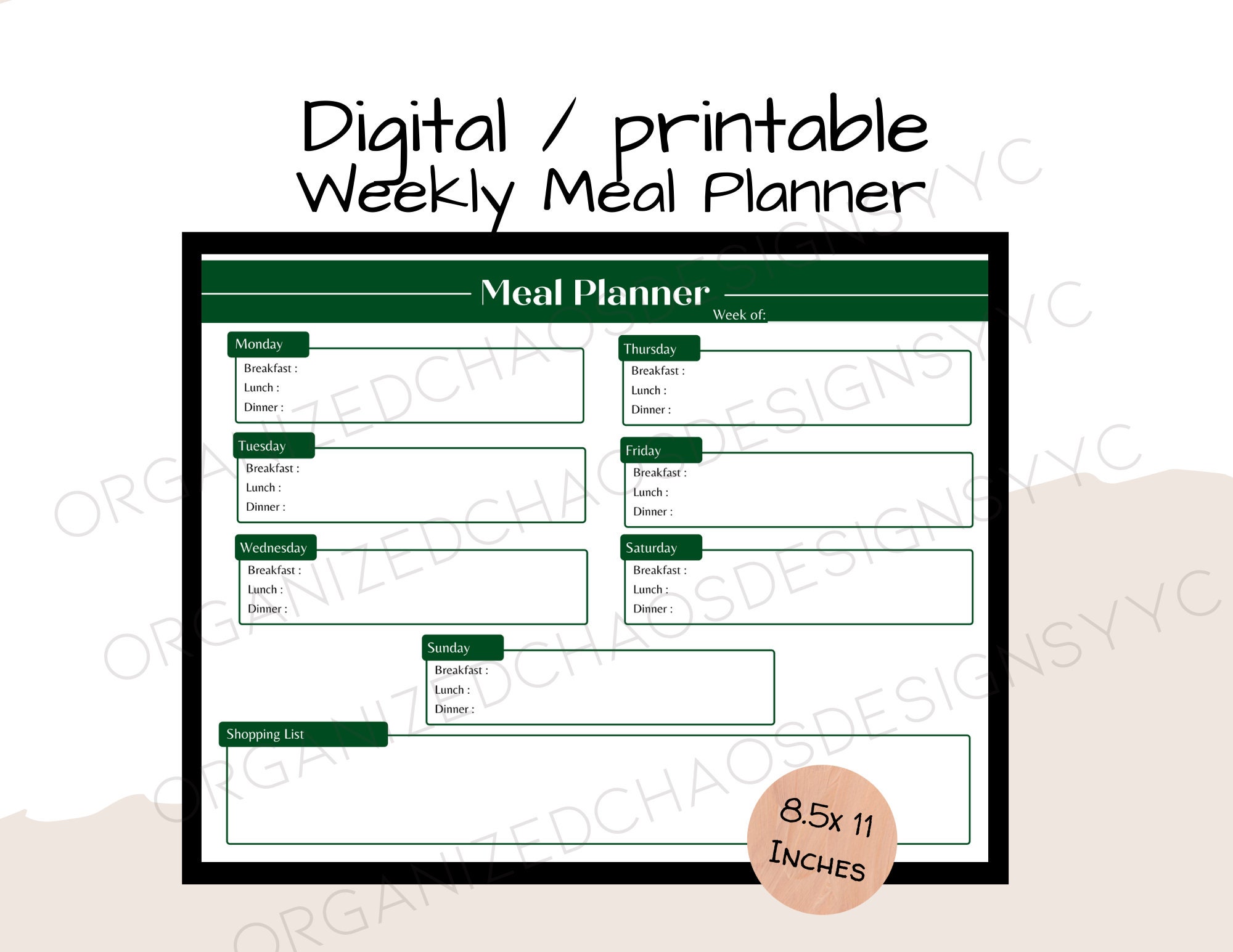Weekly Meal Planner & Grocery List Printable PDF Meal Prep Menu Planner ...